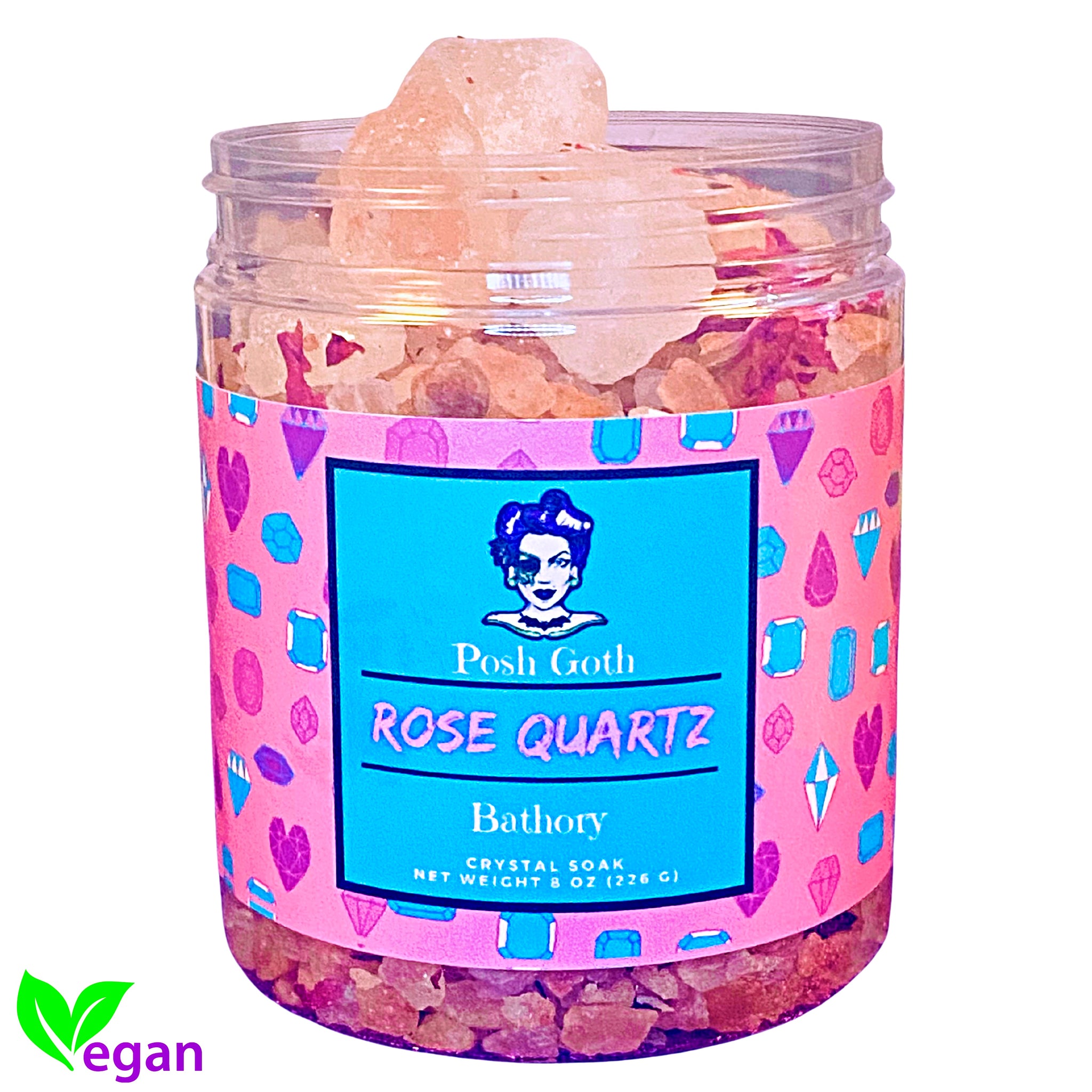 ROSE QUARTZ 8 oz - Himalayan Salt Bath Crystals and Rose Petal Bath So ...